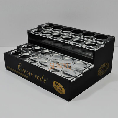 2 Tiers Black Acrylic Nail Polish Display Rack Custom Golden Logo Printing