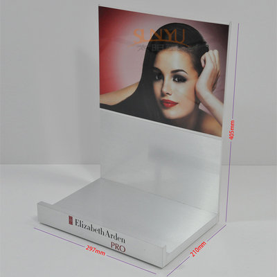 Brushed Silver Printing Acrylic Advertising Display Stand Lightweight