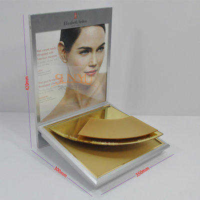Skin Care Product Advertisement Display Stands Deluxe Golden Mirror Surface Treatment