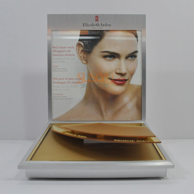 Skin Care Product Advertisement Display Stands Deluxe Golden Mirror Surface Treatment