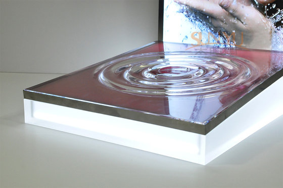 LED Luminous Acrylic Counter Display Stands Striped Surface For Beauty Products