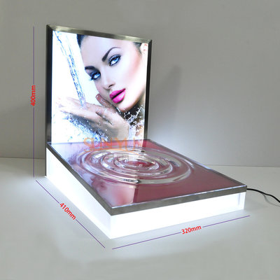 LED Luminous Acrylic Counter Display Stands Striped Surface For Beauty Products