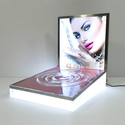 LED Luminous Acrylic Counter Display Stands Striped Surface For Beauty Products