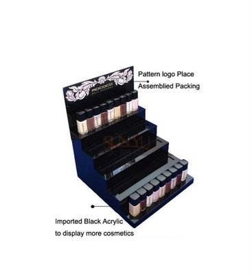 4 Tier Acrylic Makeup Display Stand Black Stable For Cosmetic Promotion
