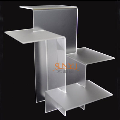 Elegant Four Tier White Acrylic Display Stand , Retail Jewellery Display Stands Frost Platform Riser