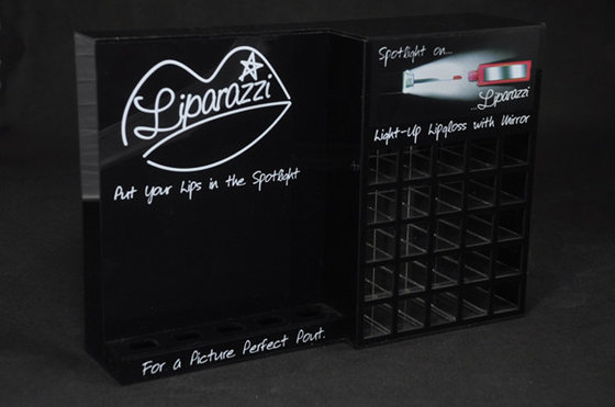 Custom Retail Counters Acrylic Lipstick Display Stand Black Elegant Printing White Logo