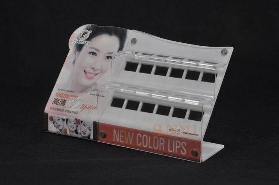 Clear Acrylic Lipstick Display Stand With Advertisement Printing