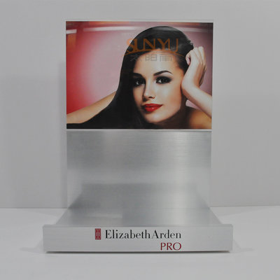 Brushed Silver Printing Acrylic Advertising Display Stand Lightweight