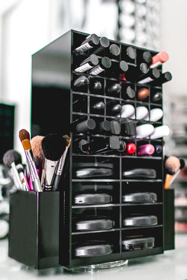 High clear customized acrylic spinning lipstick holder rotatable makeup organizer