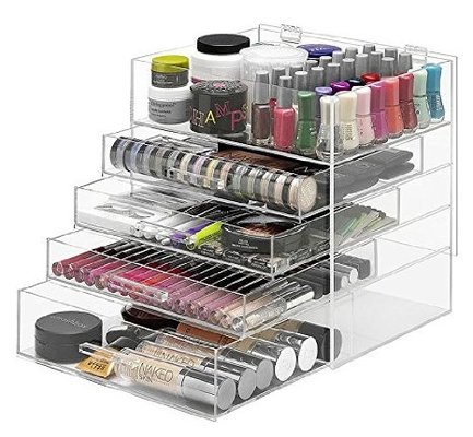 NEW! DELUXE MAKEUP ORGANIZER - ACRYLIC 5 TIER DRAWER COSMETIC DISPLAY CASE