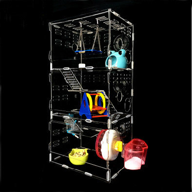 acryl hamster cage,New style clear square household 3 steps acrylic hamster cage for sale with available price