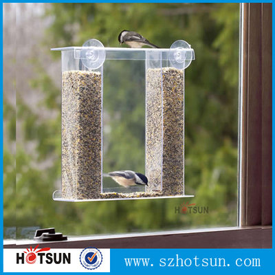 Wholesale acrylic window bird feeder with drain holes, removable tray and water trays ,strong suction cups new
