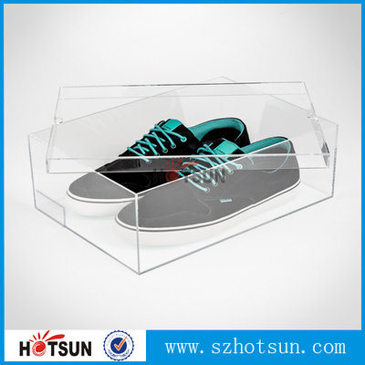 Customized color and logo printed acrylic shoe box, Factory Custom Made Clear Storage Shoe Box