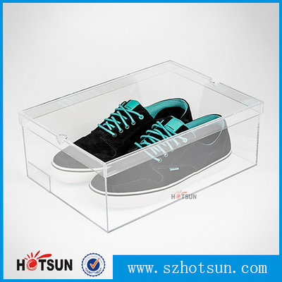 Customized color and logo printed acrylic shoe box, Factory Custom Made Clear Storage Shoe Box