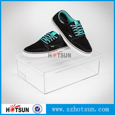 Customized color and logo printed acrylic shoe box, Factory Custom Made Clear Storage Shoe Box