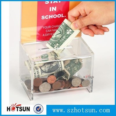 Acrylic Clear Donation / Ballot Box with Lock and Sign Holder Transparent Acrylic Ballot Box
