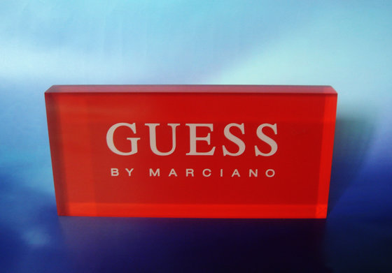 OEM brand logo solic acrylic block, Lucite/PMMA promotion block stand