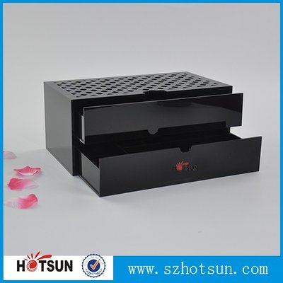 Custom made acrylic storage box cost-effective black acrylic box with two drawer
