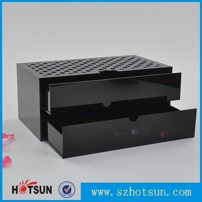 Custom made acrylic storage box cost-effective black acrylic box with two drawer
