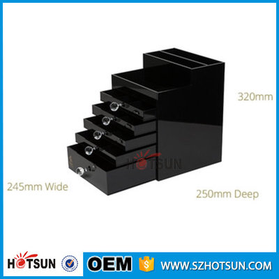 New Style 2016 5 drawer crystal handle black acrylic jewelry storage box