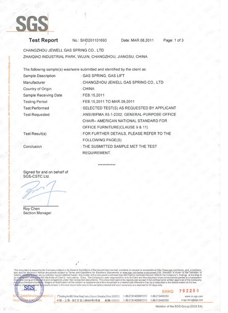 China CHANGZHOU JEWELL GAS SPRING CO., LTD certification