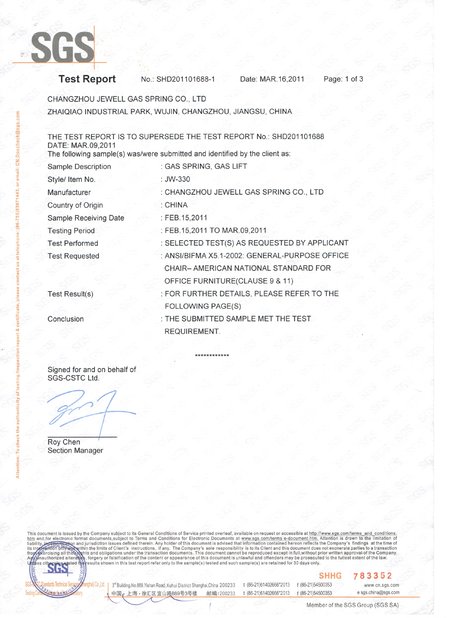 China CHANGZHOU JEWELL GAS SPRING CO., LTD certification