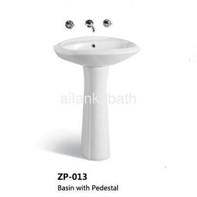 Fixing to Wall with Back Bathroom Sinks Sanitary Ware Ceramic White Basin with Pedestal