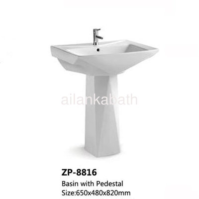 Fixing to Wall with Back Bathroom Wash Basin White Color Ceramic Pedestal Sinks