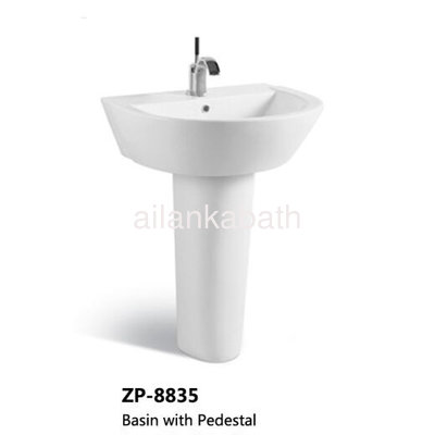 Fixing to Wall with Back Bathroom Wash Basin White Color Rectangle Ceramic Pedestal Sinks