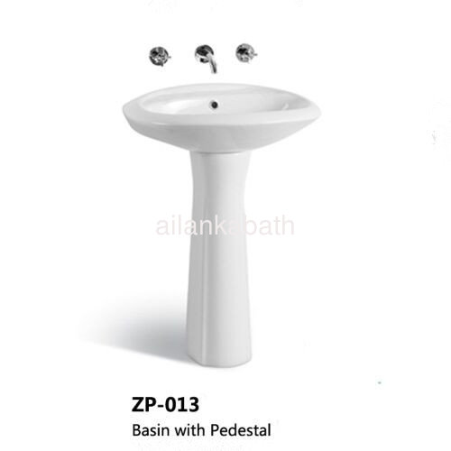 Fixing to Wall with Back Bathroom Sinks Sanitary Ware Ceramic White Basin with Pedestal