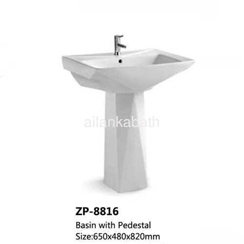 Fixing to Wall with Back Bathroom Wash Basin White Color Ceramic Pedestal Sinks