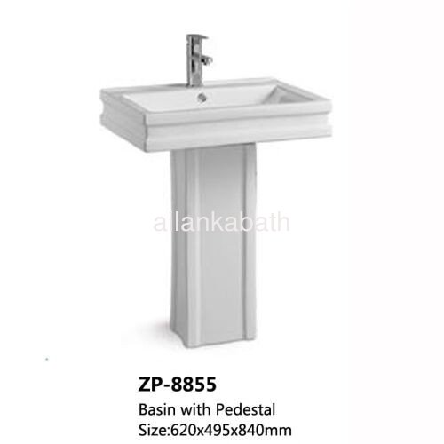 Fixing to Wall with Back Bathroom Wash Basin White Color Rectangle Ceramic Pedestal Sinks