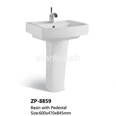 New Design Bathroom Rectangular Wash Basin White Color Ceramic Standing Pedestal Sinks