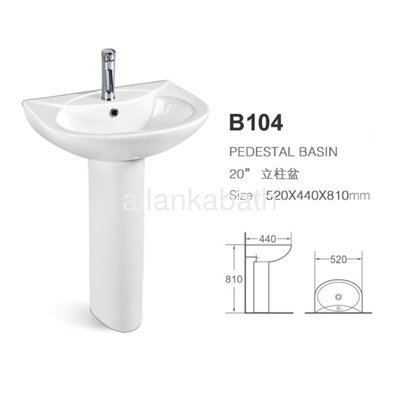 Fixing to Wall with Back Bathroom Sinks Sanitary Ware Ceramic Hand Wash Basin with Pedestal