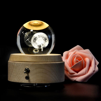2018 new Rotating Wooden  crystal 3D led night light Music Box with Unique 3D inner engraving Tech supplier