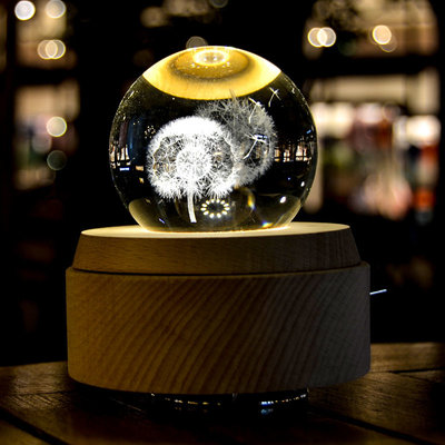 2018 new Rotating Wooden  crystal 3D led night light Music Box with Unique 3D inner engraving Tech supplier