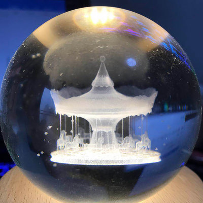 2018 new Rotating Wooden  crystal 3D led night light Music Box with Unique 3D inner engraving Tech supplier