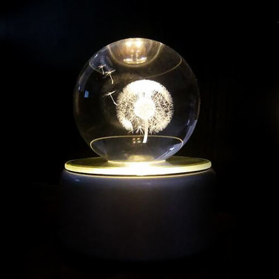 2018 new Rotating Wooden  crystal 3D led night light Music Box with Unique 3D inner engraving Tech supplier