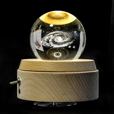 2018 new Rotating Wooden  crystal 3D led night light Music Box with Unique 3D inner engraving Tech supplier