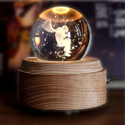 2018 new Rotating Wooden  crystal 3D led night light Music Box with Unique 3D inner engraving Tech supplier