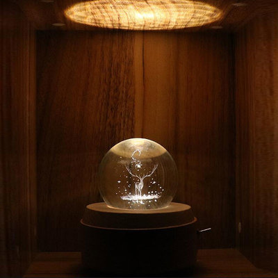 2018 new Rotating Wooden  crystal 3D led night light Music Box with Unique 3D inner engraving Tech supplier