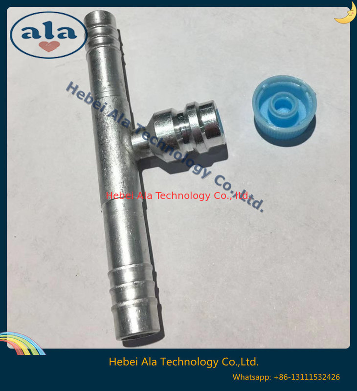 Auto A/C Hose Clamp Straight Connector With R134a Refrigerant Valve/Through Pipe Aluminium Fittings with R134a Valve