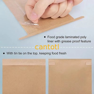 Bakery Bags with Window Brown Tin Tie Tab Lock Bags Kraft Paper Bags for Cookies, Coffee