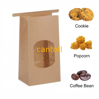 Bakery Bags with Window Brown Tin Tie Tab Lock Bags Kraft Paper Bags for Cookies, Coffee