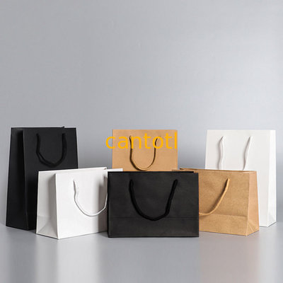 Industrial Surface Packaging Custom Logo Print Wholesale Grocery White Brown Kraft Paper Gift Bag with Handle