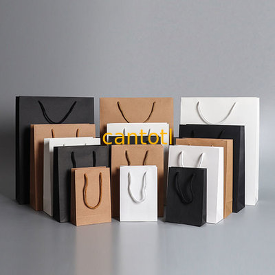 Industrial Surface Packaging Custom Logo Print Wholesale Grocery White Brown Kraft Paper Gift Bag with Handle