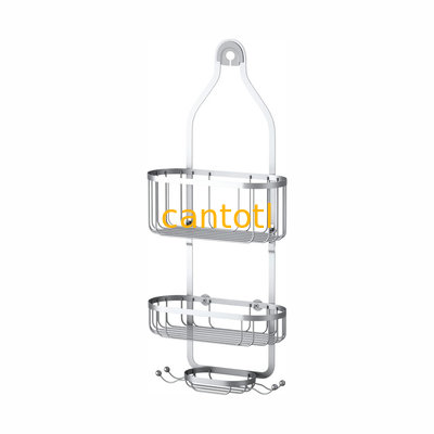 Non-slip Stylish Silver Shower Caddy Shower Storage Rack Basket with Hooks for Razor and Sponge