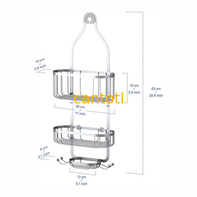 Non-slip Stylish Silver Shower Caddy Shower Storage Rack Basket with Hooks for Razor and Sponge