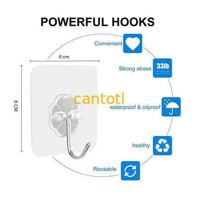 Transparent Waterproof Sticky Adhesive Wall Hooks for Keys Bathroom Outdoor Kitchen Door