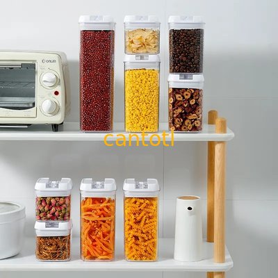 9 Pcs Set Stackable Transparent Pantry Airtight Cereal Dry Food Plastic Storage Containers with White Lid